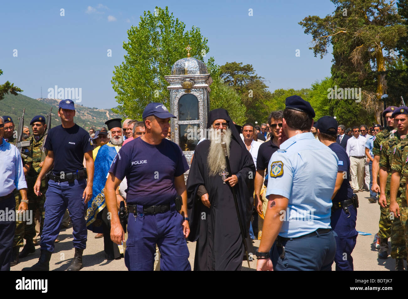 Bishops lead the procession of Saint Gerasimos silver casket at ...