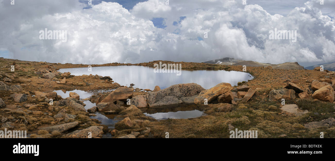 Panorama view of lake at Mount Evans, Mount Evans Wilderness Area Stock ...