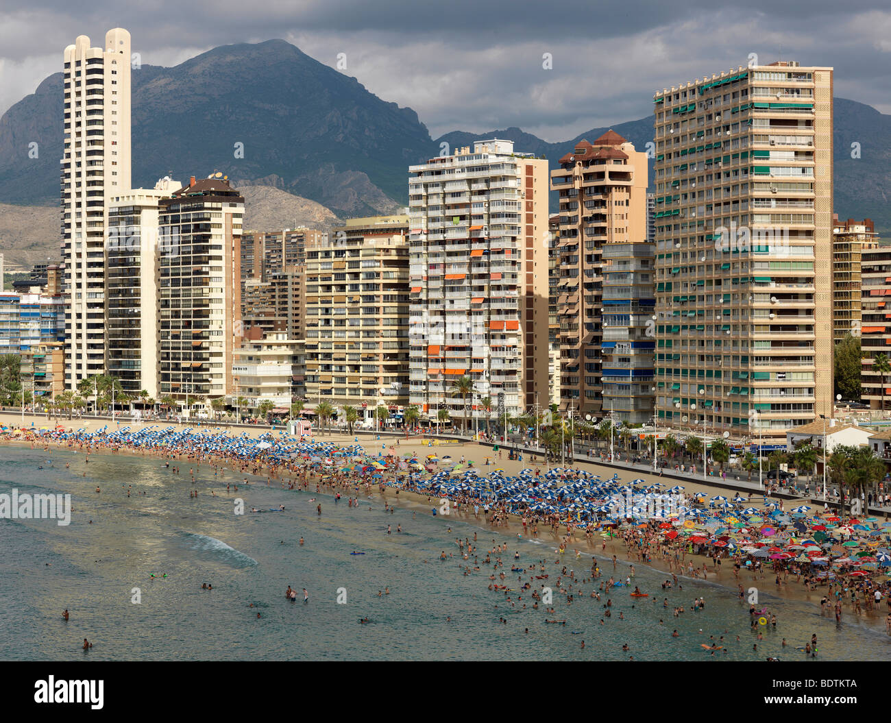 Beach and skyline of Benidorm, Costa Blanca, region Valencia in Spain ...