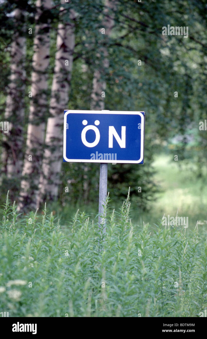 Village sign of on in Sweden Stock Photo - Alamy