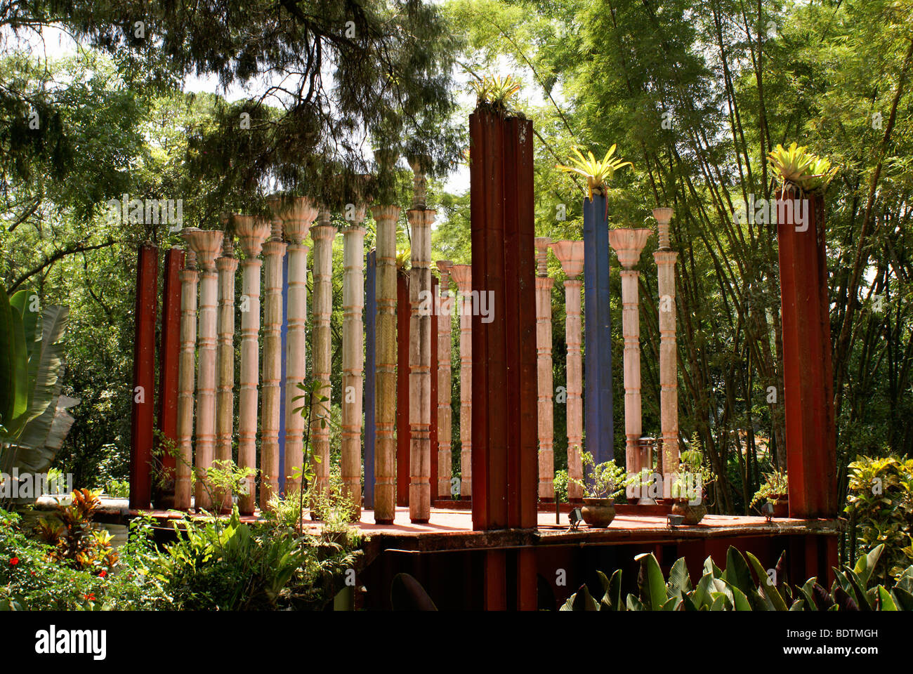 Concrete bamboo shaped columns at the Peristyle House, Las Pozas, the ...