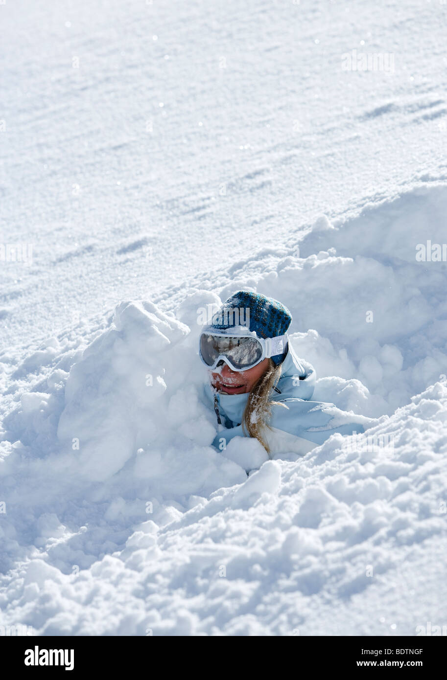 Skier fallen in loose snow Chamonix France Stock Photo - Alamy