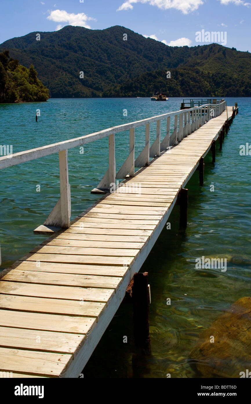 Jetty, romantic Jetty at a bay at Queen Charlotte Sound, Marlborough ...
