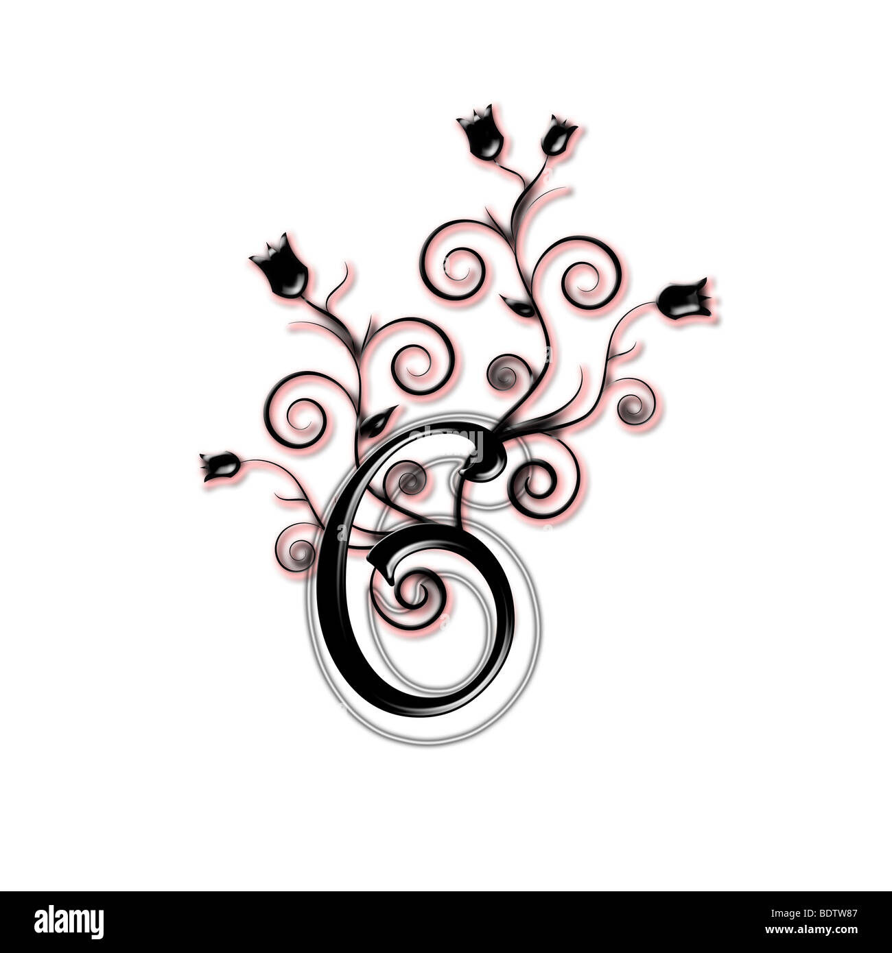 Black capital number with flowers and leaves Stock Photo - Alamy