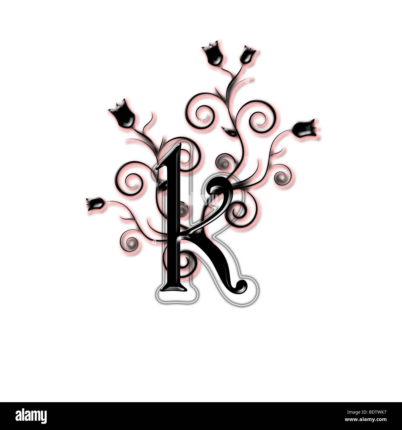 Black lower case letter with flowers and leaves Stock Photo - Alamy