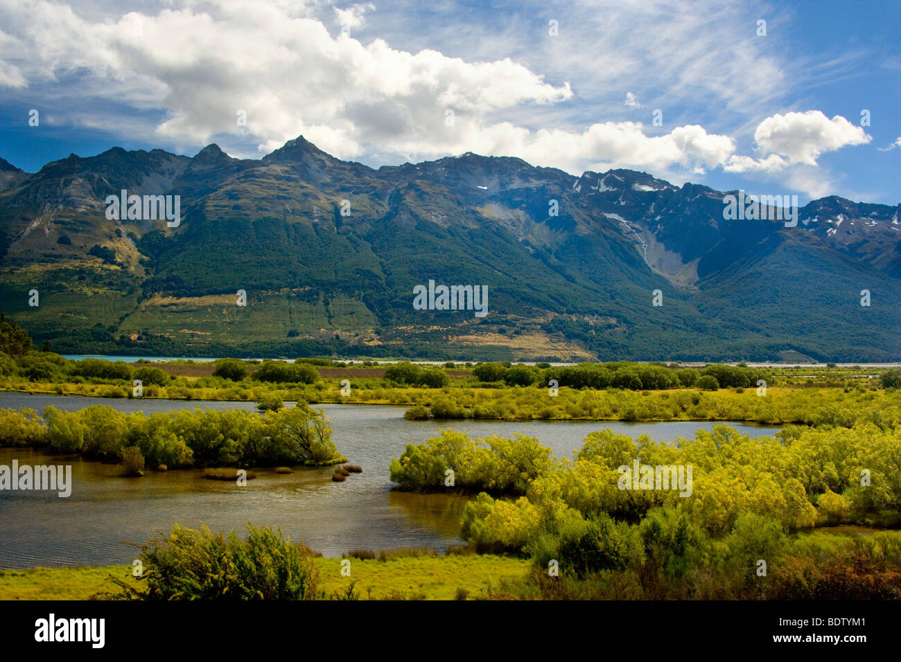 Dart River Valley and surrounding mountains including peaks of Mount ...