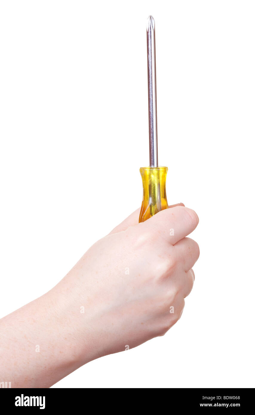 hand with a screwdriver tool isolated over a white background Stock ...