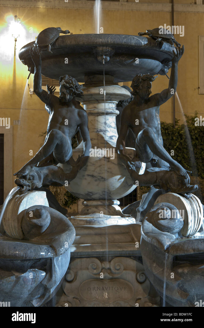 Fontana delle Tartarughe in Piazza Mattei by night, detail Stock Photo ...