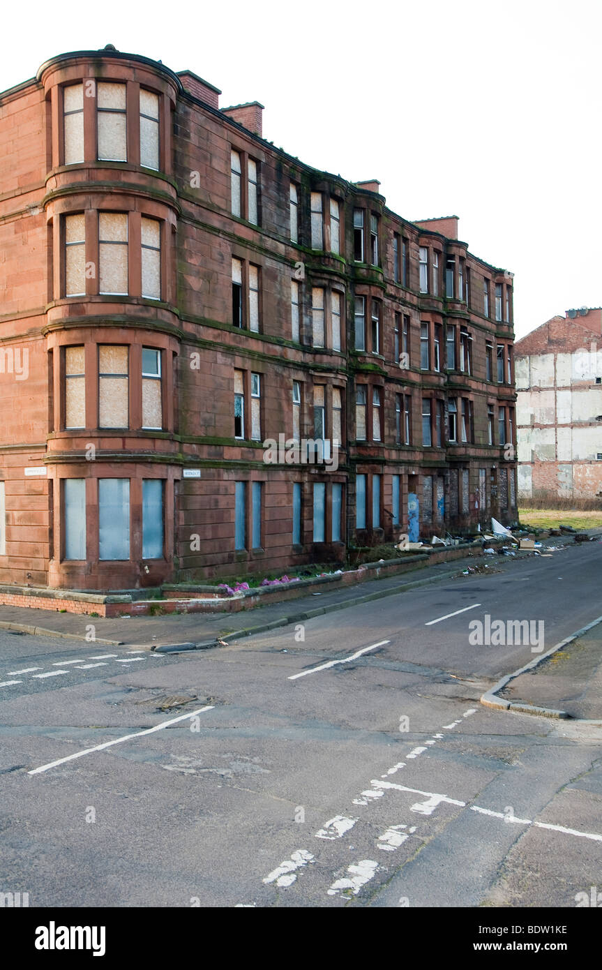 Tenement buildings in Dalmarnock, Glasgow, Scotland awaiting demolition ...