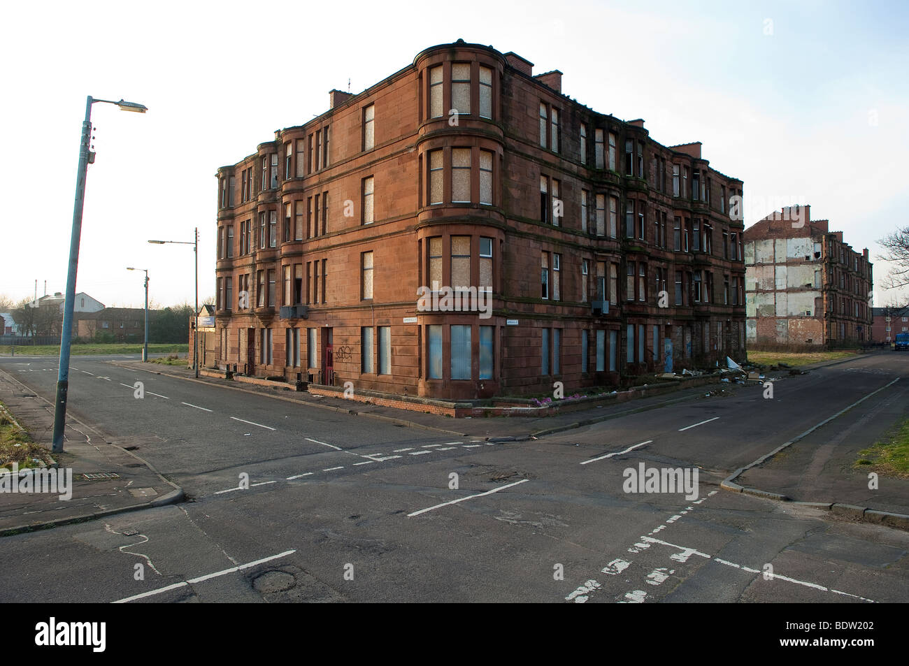 Tenement buildings in Dalmarnock, Glasgow, Scotland awaiting demolition ...