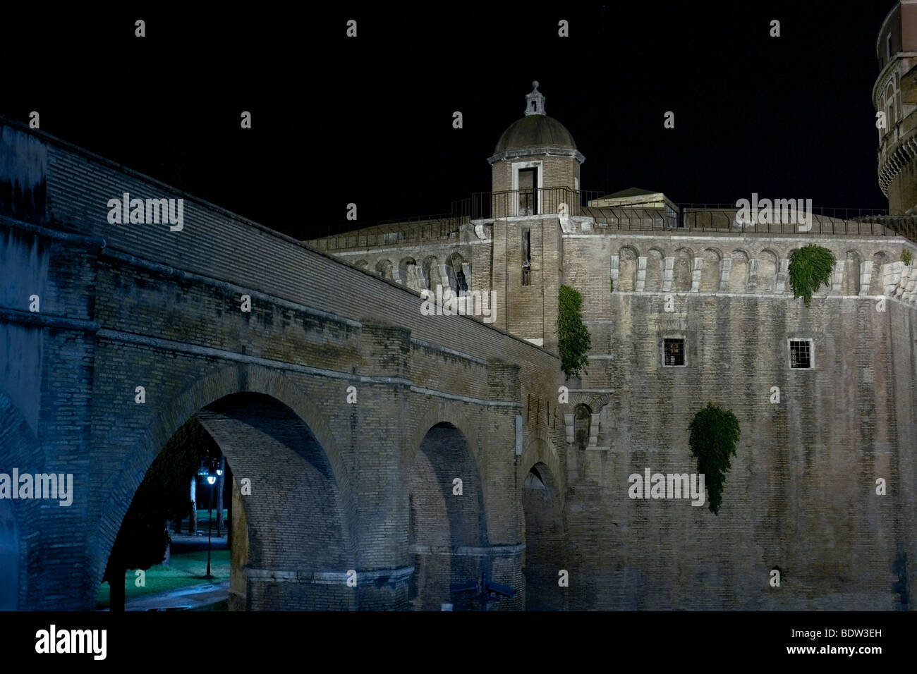Rome, Italy. Night view of the insertion of the "Passetto di Borgo" on ...