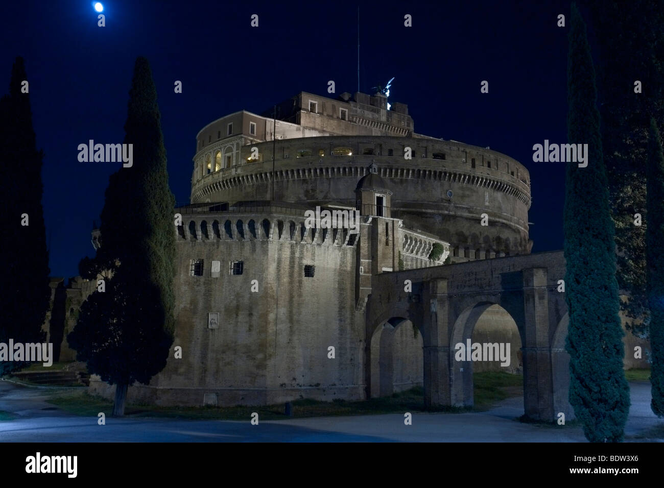 Rome, Italy. Night view of the insertion of the "Passetto di Borgo" on ...