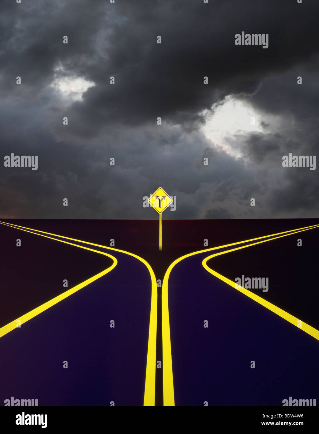 Fork road sign, concept Stock Photo - Alamy