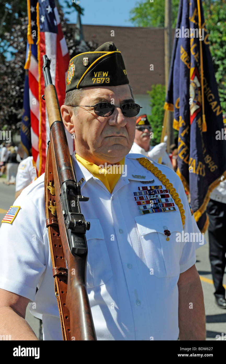 Uniformed Veterans Marching in Parade Honor Guard with Flags Stock ...