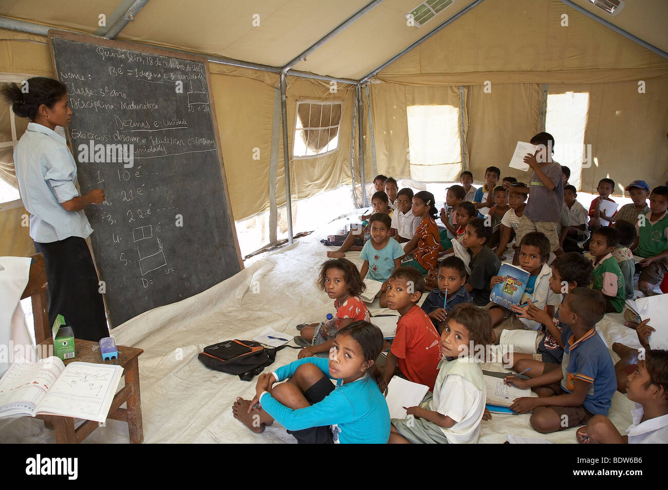 TIMOR LESTE Primary school classroom located in tent, Metinaro ...