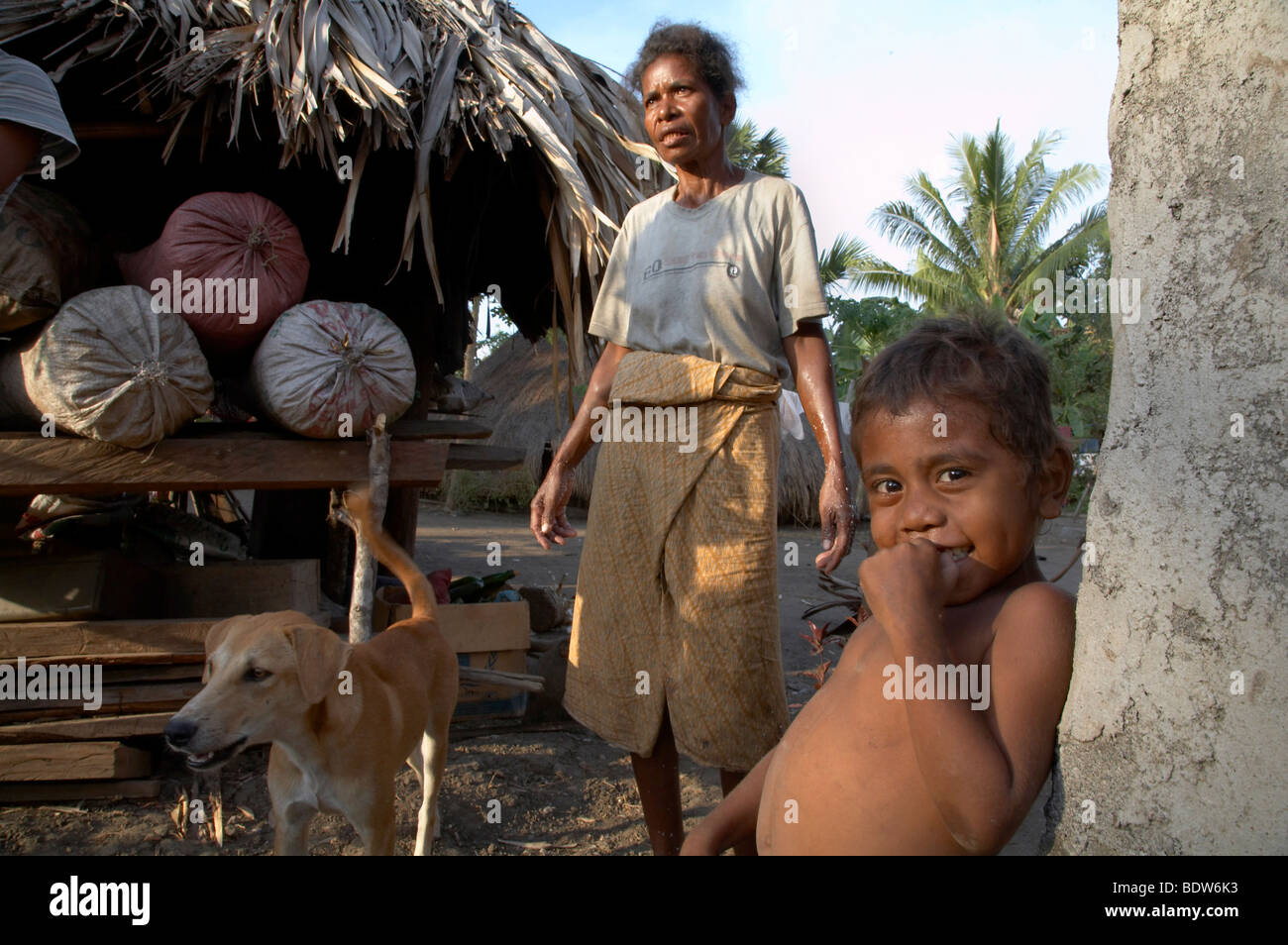 TIMOR LESTE Woman, child and dog of Mahata, Oecussi-Ambeno PHOTOGRAPH ...