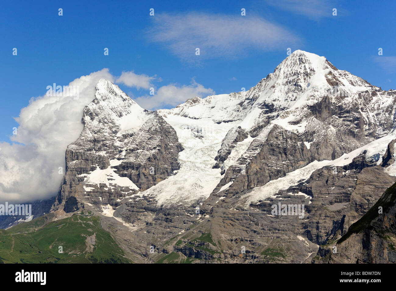 Mt. Moench and Mt. Eiger in the Bernese Alps, Canton Bern, Switzerland ...