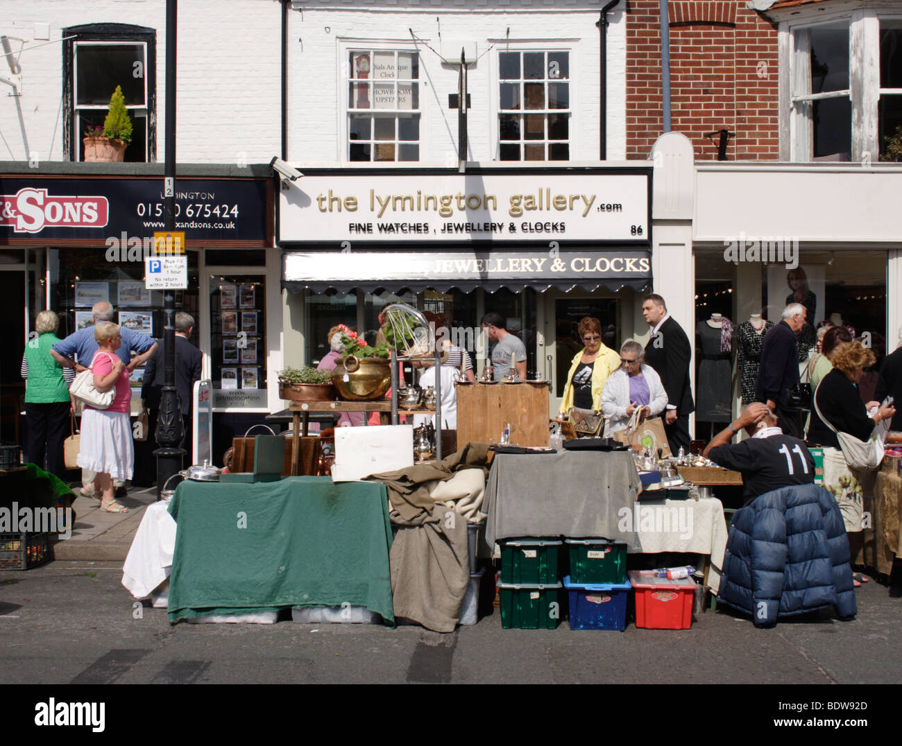 Silverware stall at Lymington High Street Hampshire Stock Photo - Alamy
