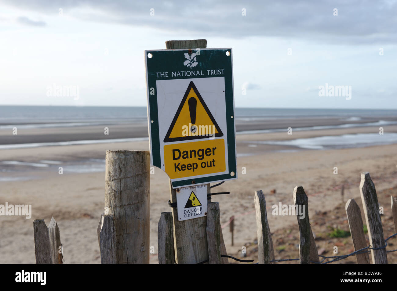 National Trust sign saying 'Danger Keep Out' and 'Danger Cliff Edge' at ...