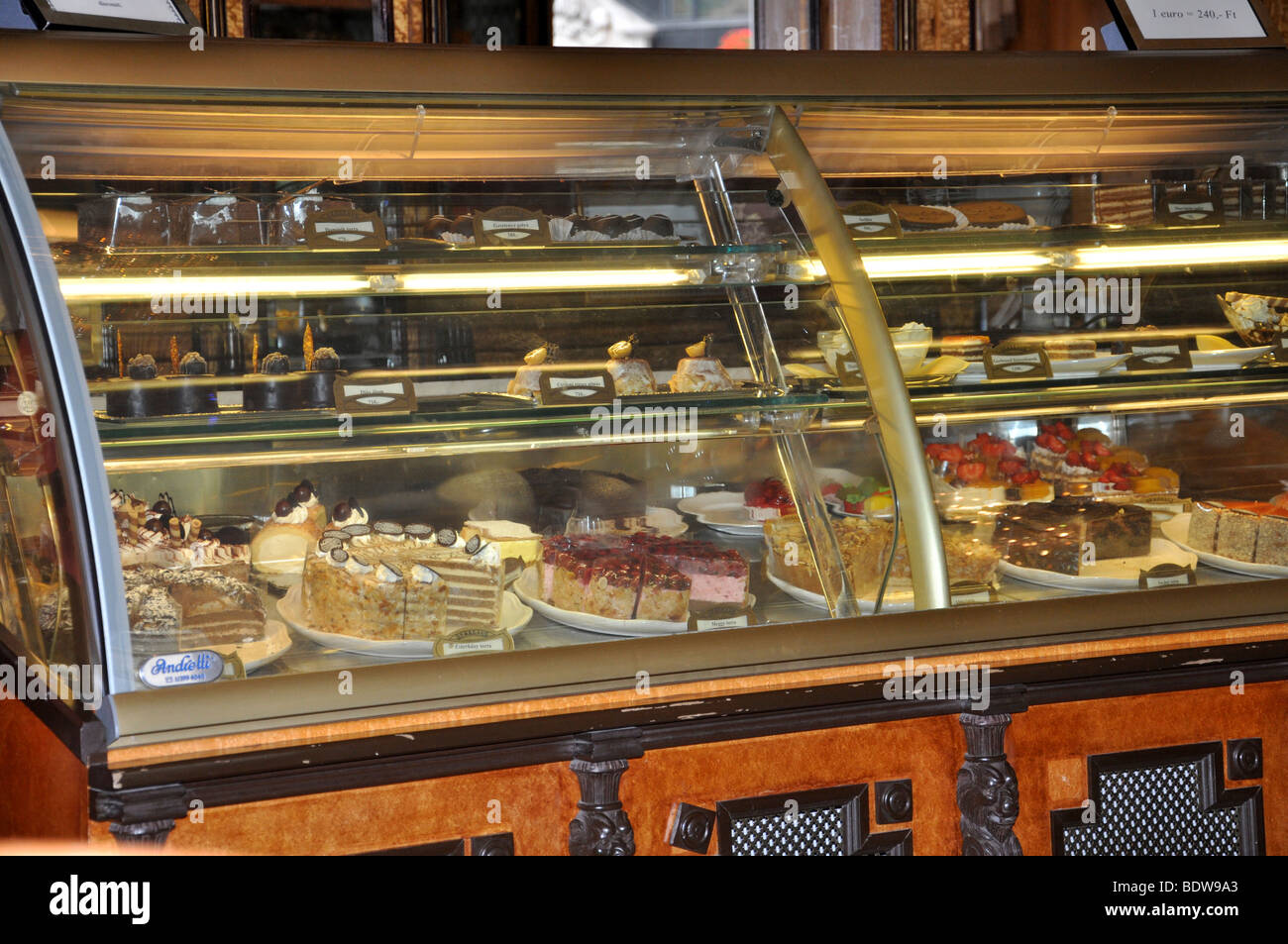 Eastern Europe, Hungary, Budapest, cakes on display at Gerbeaud Stock ...