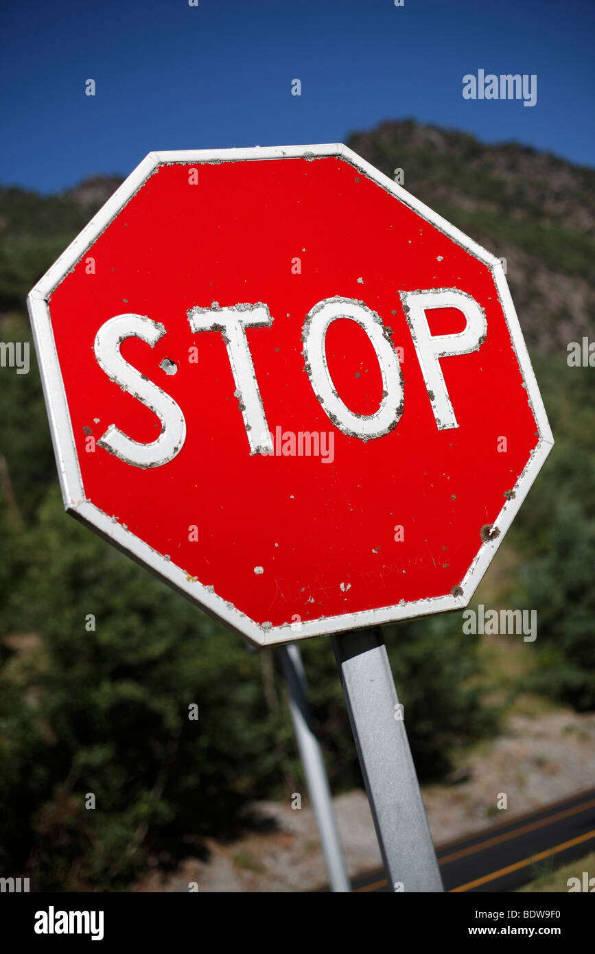 A stop sign on a road in northern Spain Stock Photo - Alamy
