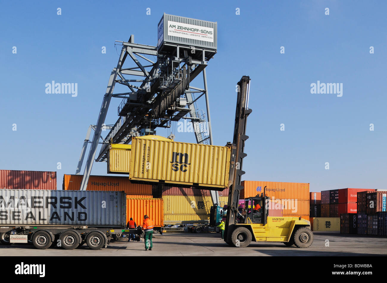Bonn container terminal, container handling, reach stacker drives a ...