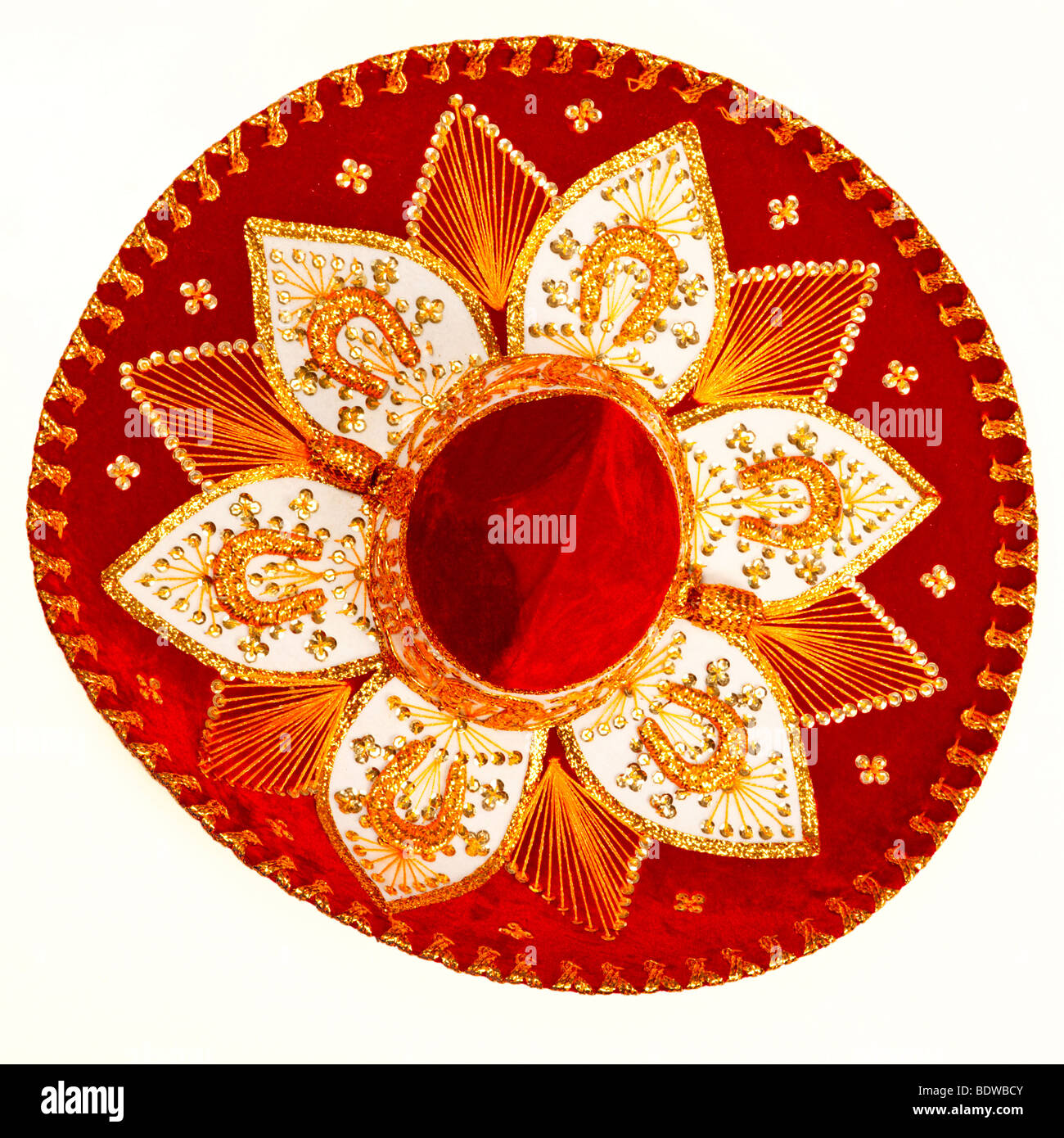 Mexican red sombrero isolated on white - top view Stock Photo - Alamy