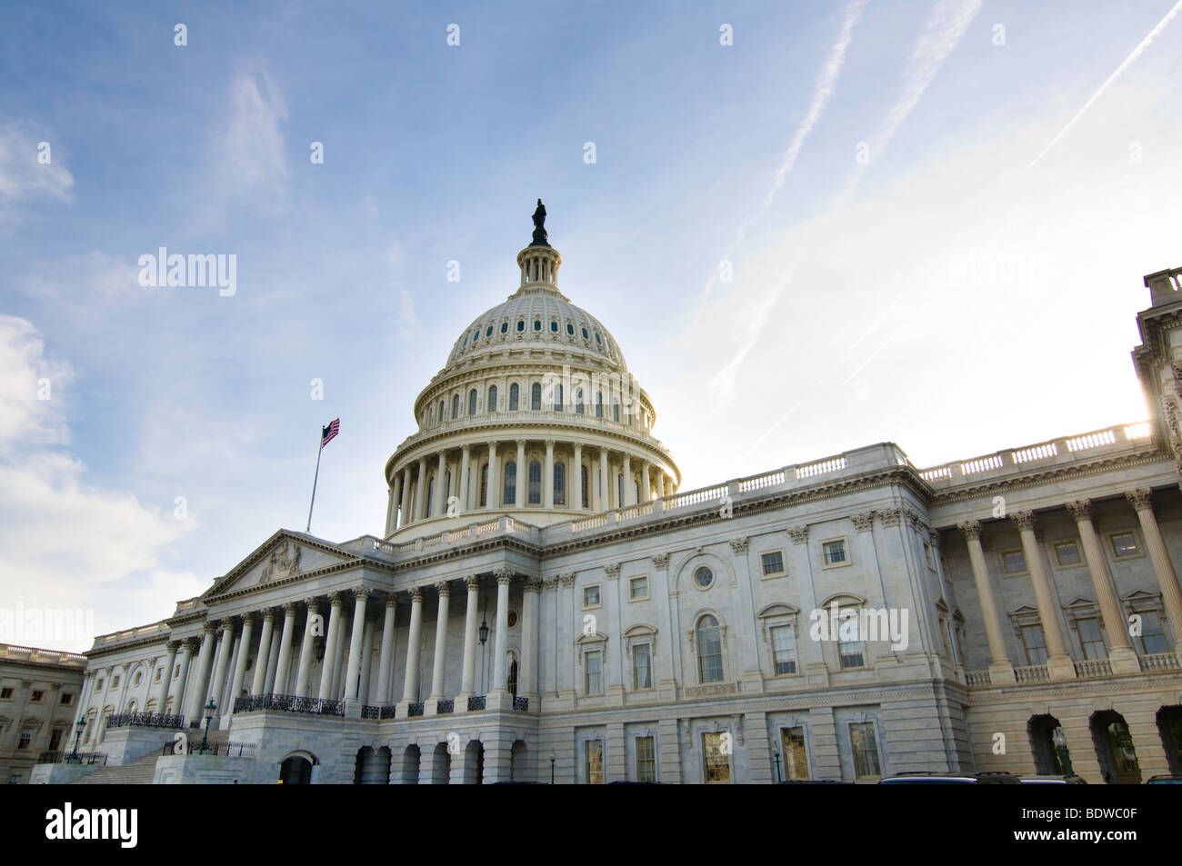 A view of the east steps of the United States Capitol Building Stock ...