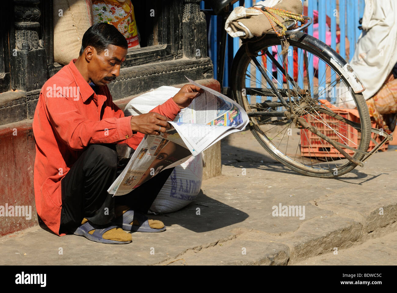 Nepali man reading news in a newspaper, Kathmandu, Nepal, Asia Stock ...