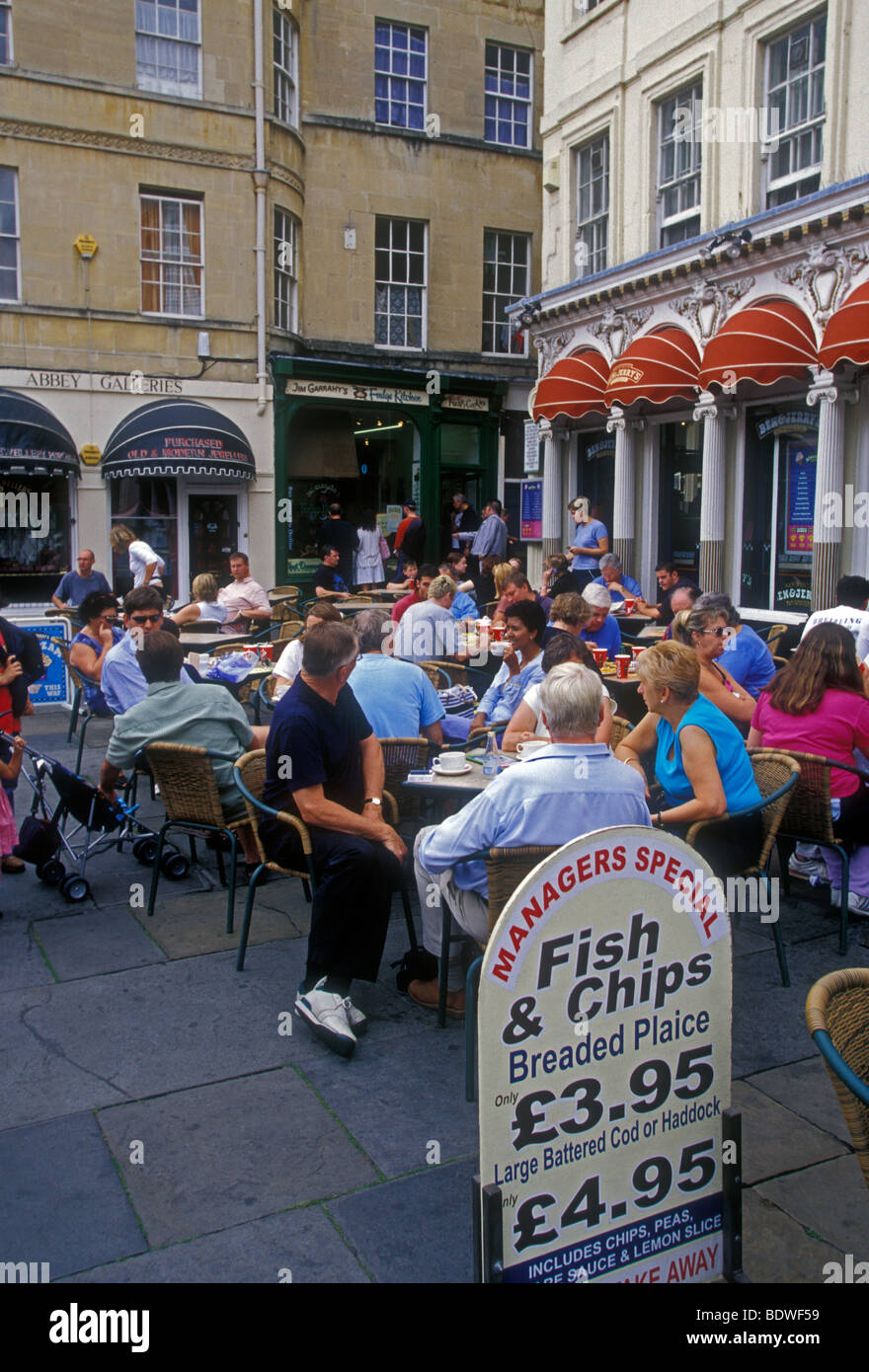 English people person tourists visitors eating at restaurant Bath ...