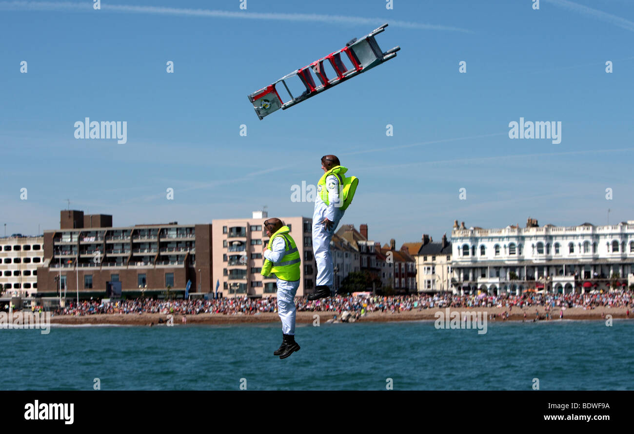 Birdman Worthing Pier Flight Competition 2009. Competitor crashing into ...