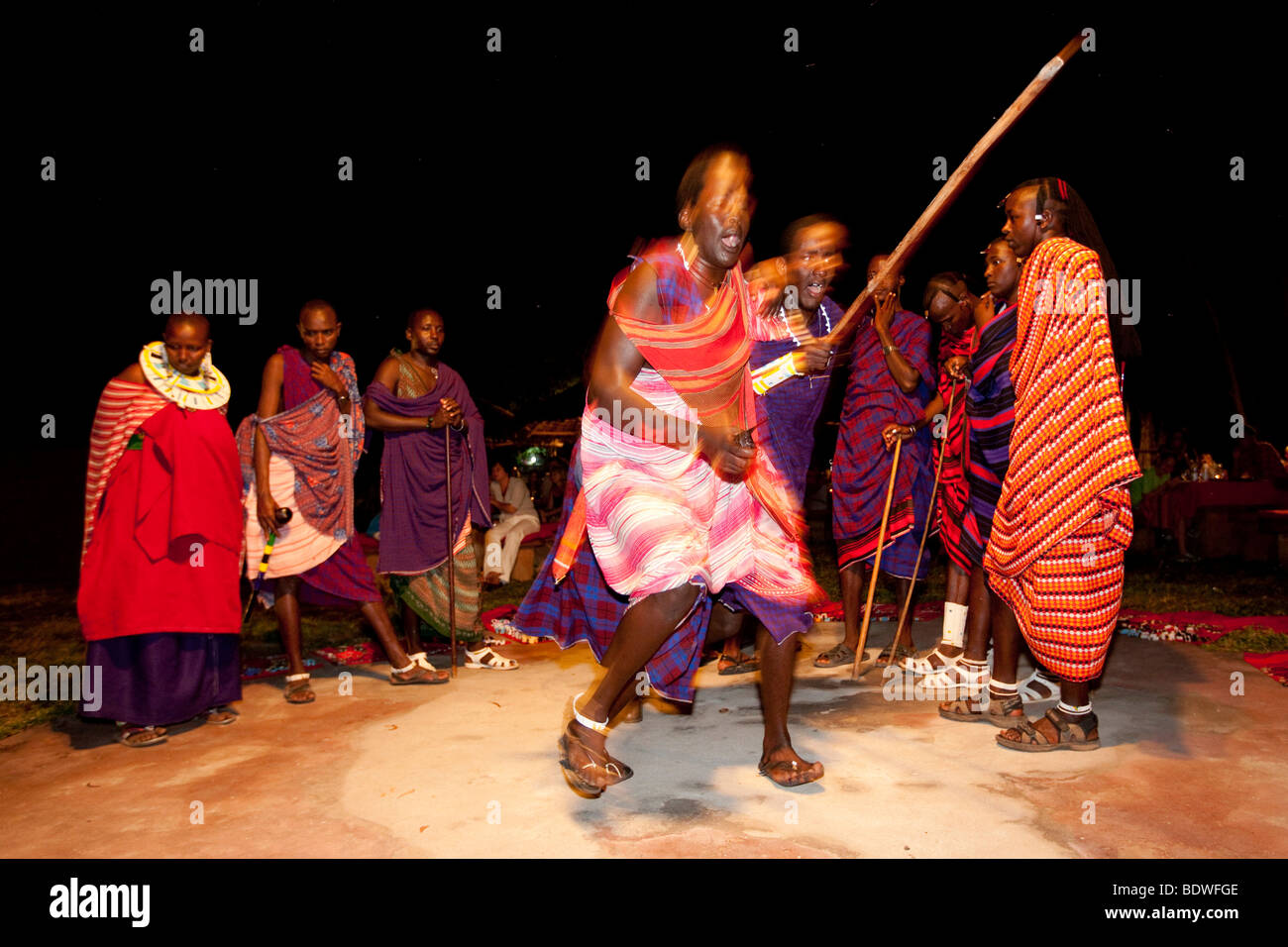 Maasai dancing their traditional wedding dance at night, Zanzibar ...