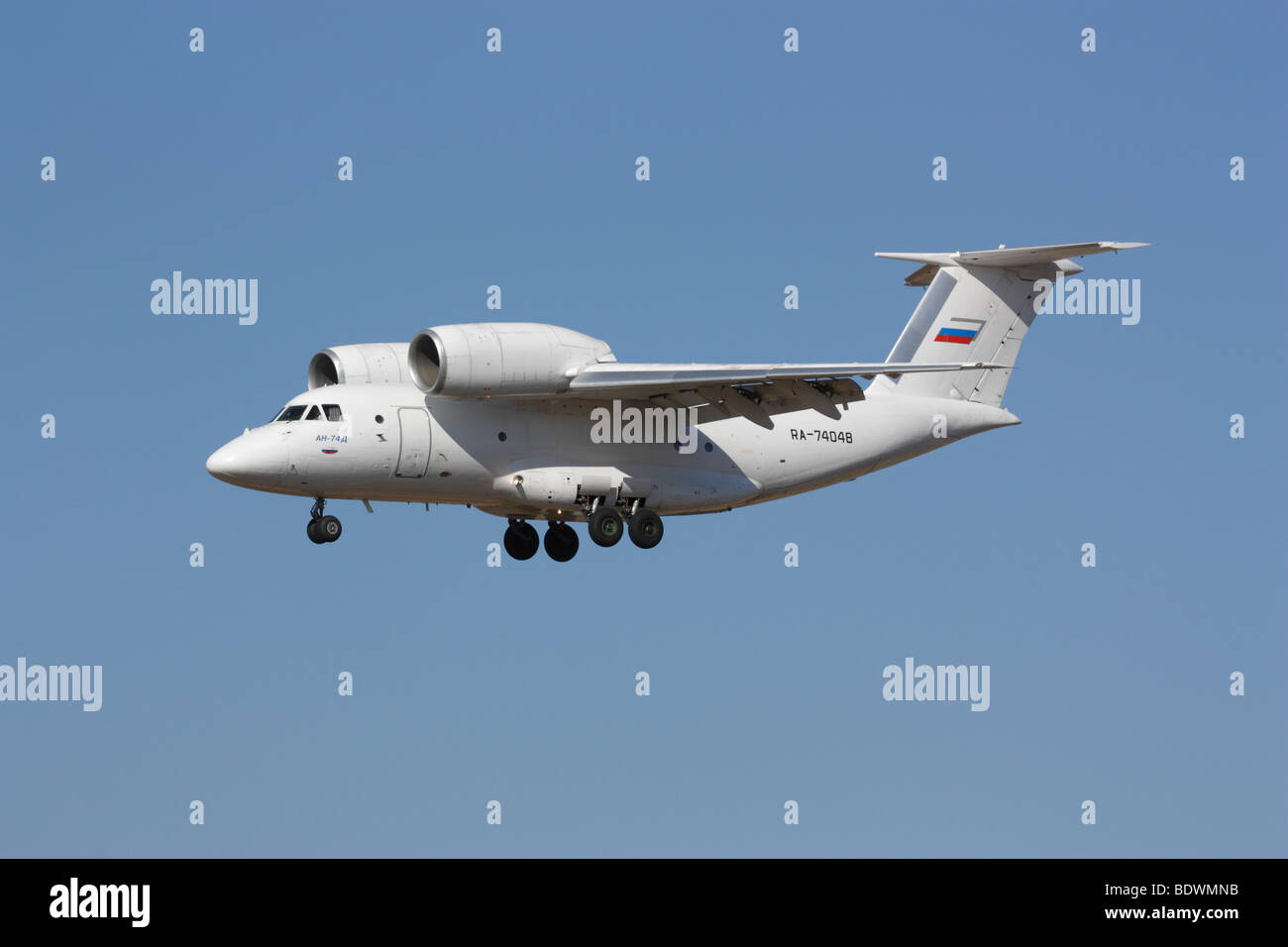 Antonov An-74 STOL (short takeoff and landing) cargo jet on approach ...