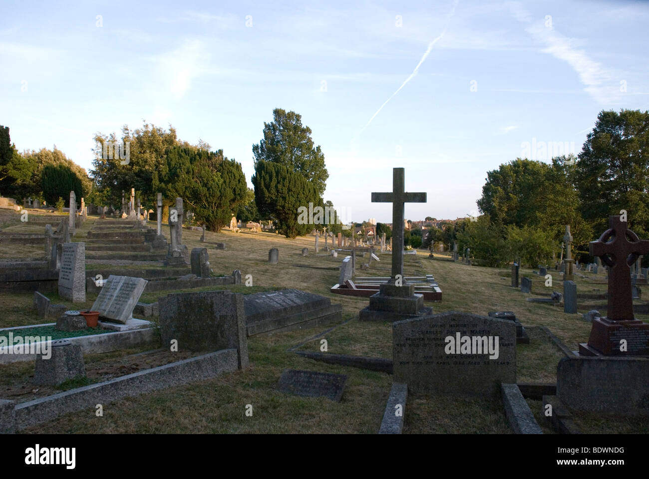 Cemetery scene with cross - landscape Stock Photo - Alamy