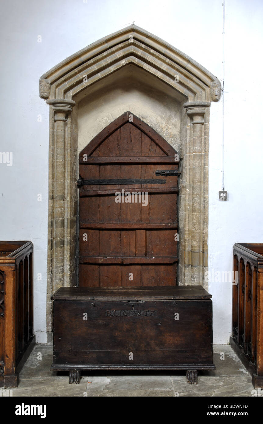 Doorway and church coffers, St. Mary`s Church, Felmersham, Bedfordshire ...
