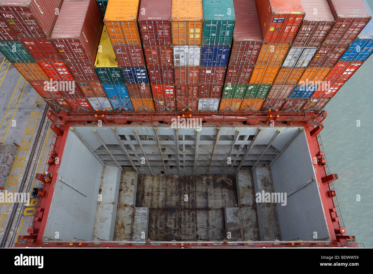 Containers, cargo bay, container ship Stock Photo - Alamy Containers, cargo bay, container ship Stock Photo - Alamy