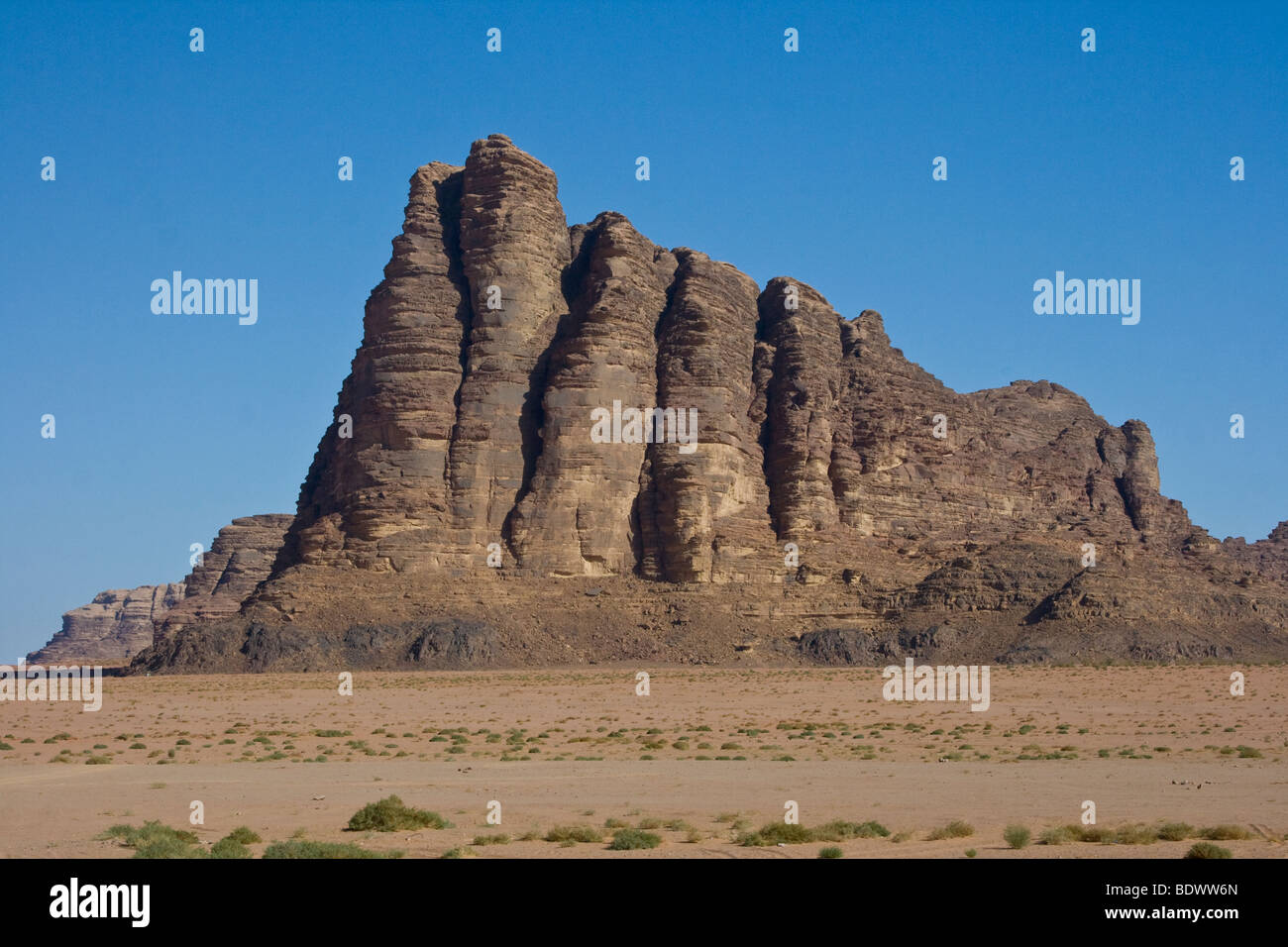 Seven Pillars of Wisdom Rock Formation in Wadi Rum Jordan Stock Photo ...