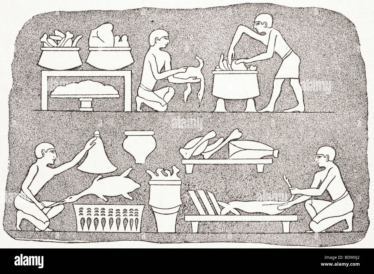 Egyptian cookery showing processes of preparing food Stock Photo - Alamy