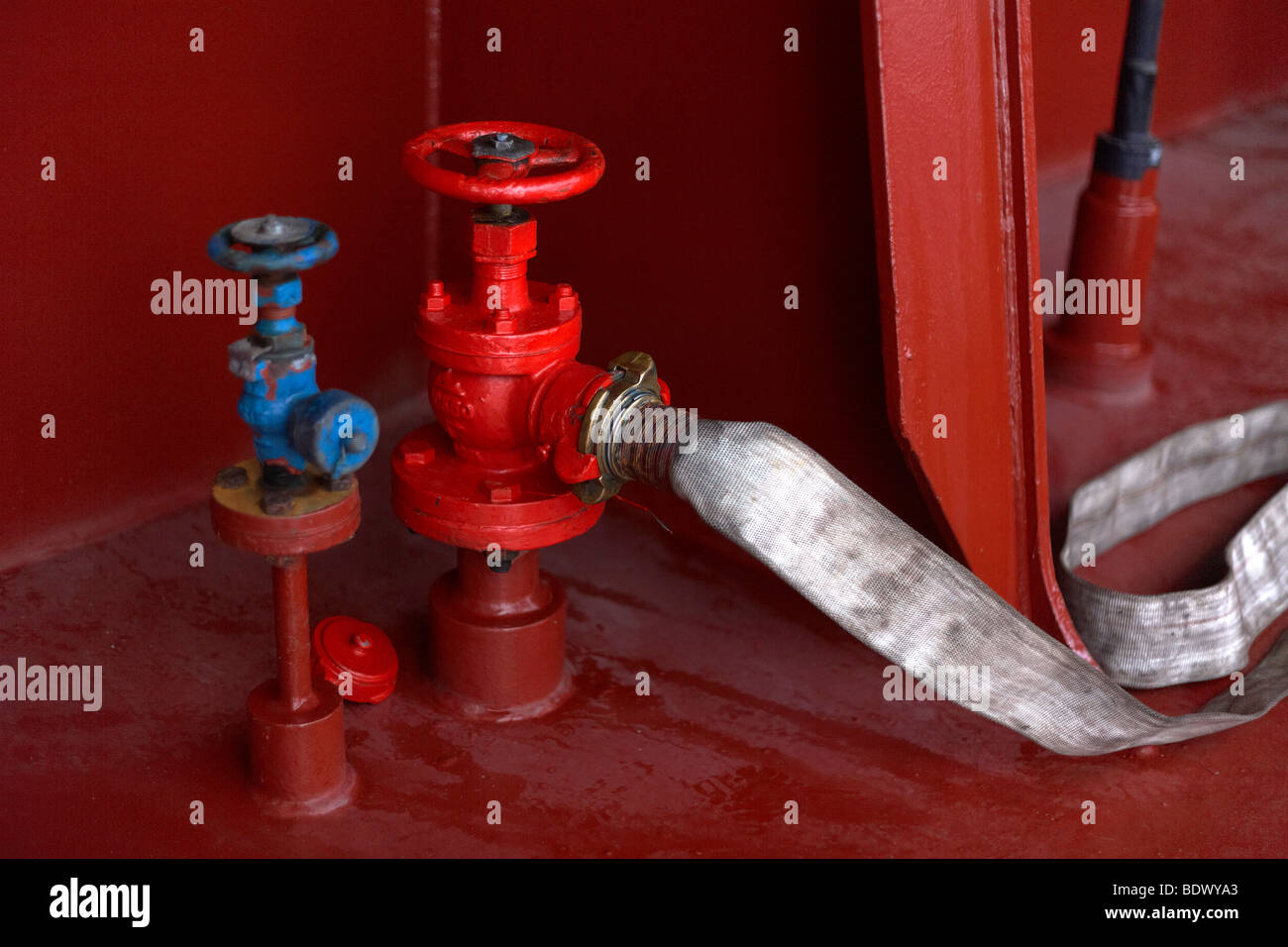 Water connections, deck, container ship Stock Photo - Alamy