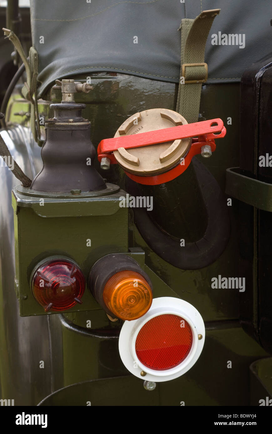 Close-up of part of the rear of an old army vehicle at Fort George ...