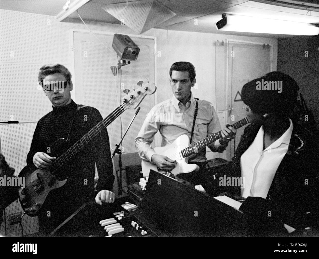 BOOKER T AND THE MGS recording in London in 1967 with Steve Cropper at right and Carla Thomas ...