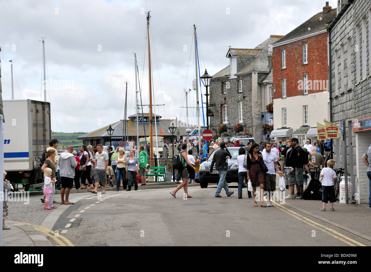 Crowd of people in Padstow, Cornwall, Engand Stock Photo - Alamy