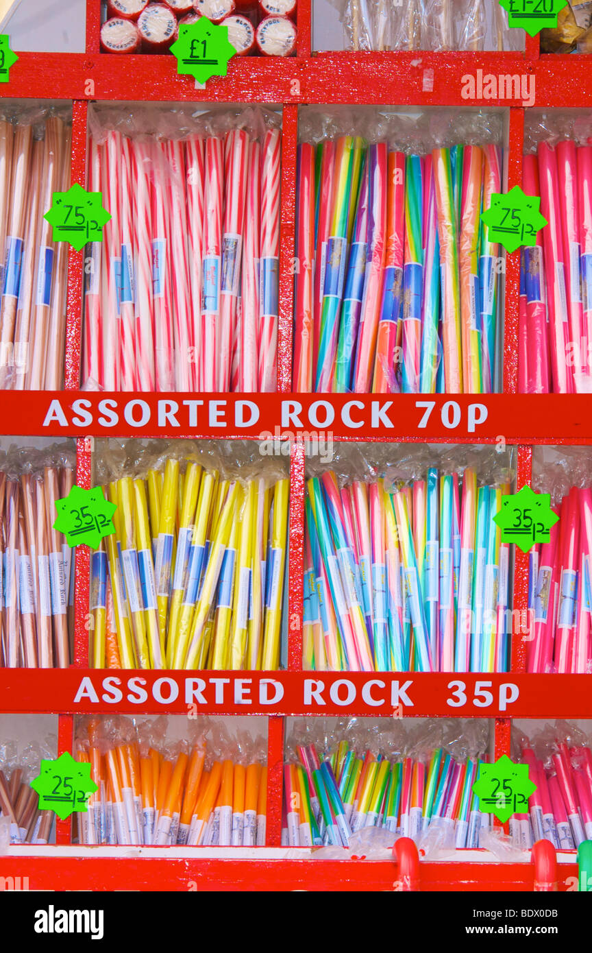 Rows of colourful sticks of Blackpool rock for sale Stock Photo - Alamy