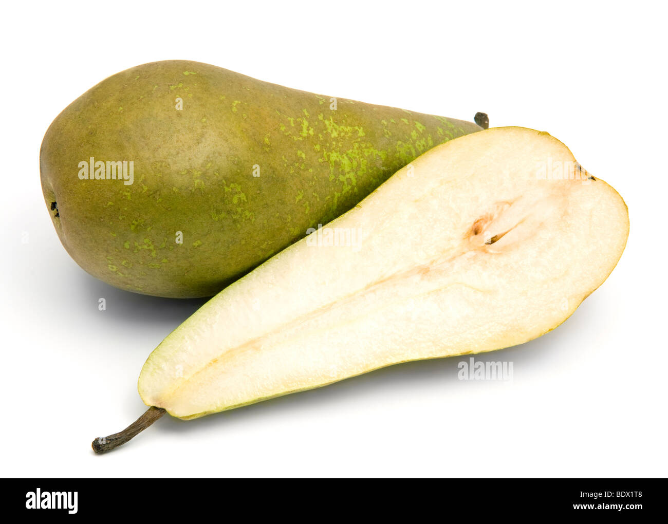 Whole pear and section isolated on white background Stock Photo - Alamy