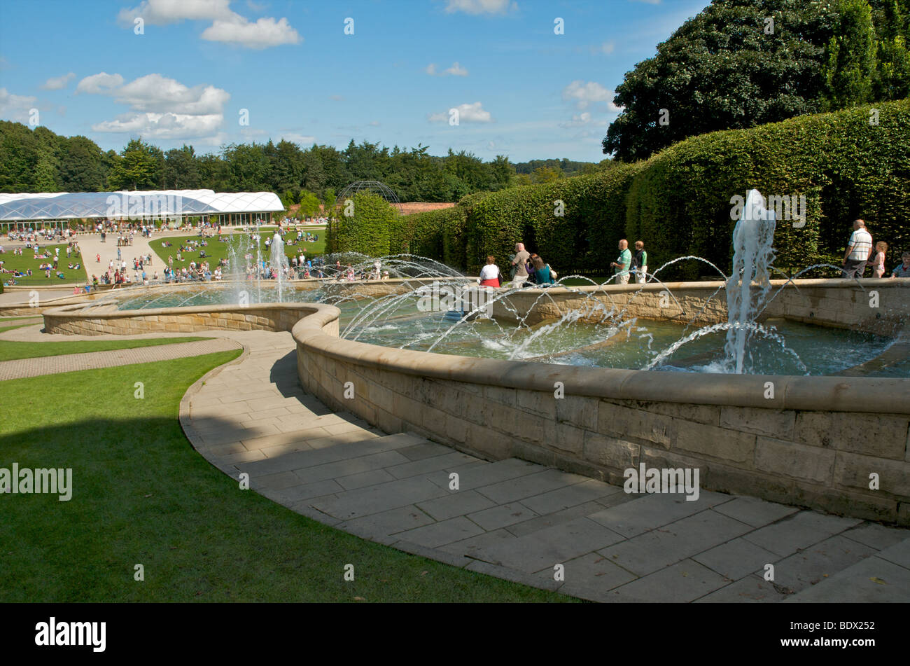 The fountains and pools at Alnwick Gardens, Northumberland Stock Photo ...