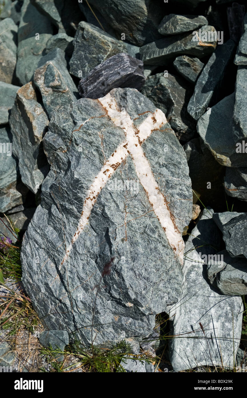 A stone with cross-shaped quartz vein Stock Photo - Alamy