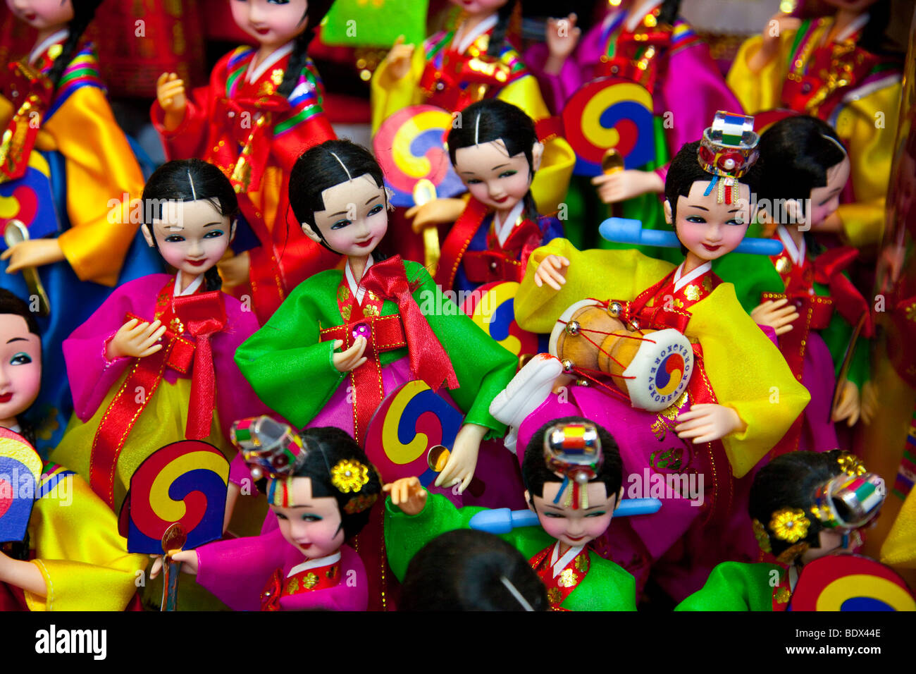 Traditionally dressed souvenir dolls in Insadong in Seoul South Korea ...