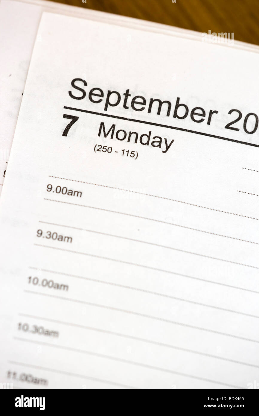 diary page; monday Stock Photo - Alamy