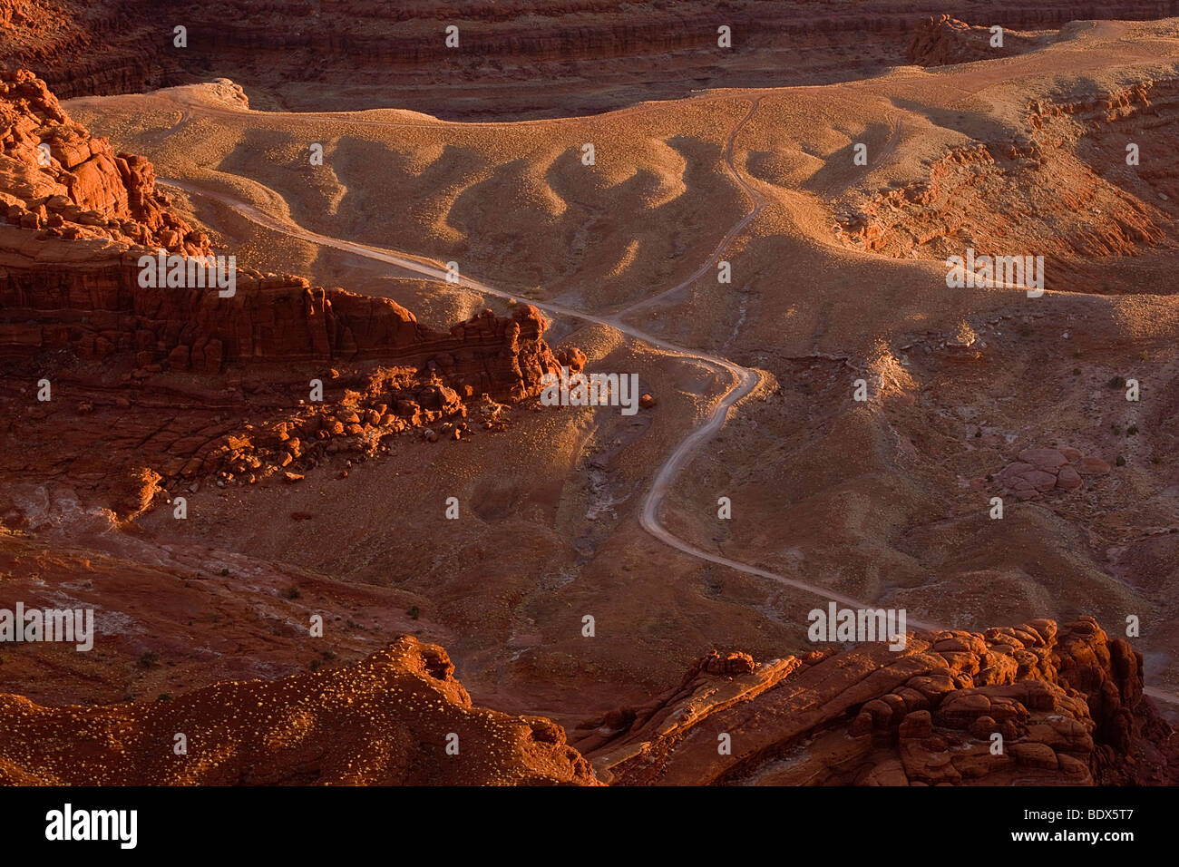 A dirt road winds through red rock at Dead Horse Point State Park, Utah ...