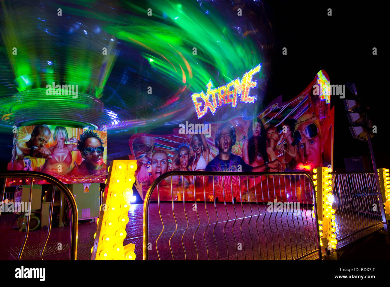 Extreme Orbiter spinning in motion at night at Midsummer Fair Cambridge ...